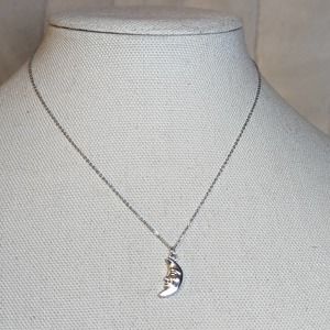 Handmade | Jewelry | Silver Smiling Crescent Moon Chain Necklace | Poshmark